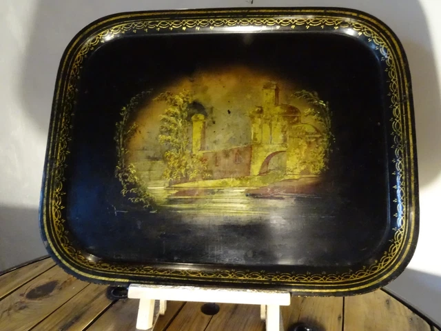 PLATEAU TABLEAU ANCIEN en Métal Peint XIX ème Napoléon III Château EUR ...