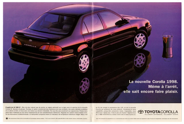 1998 TOYOTA COROLLA Vintage Original centerfold Print AD Black car ...