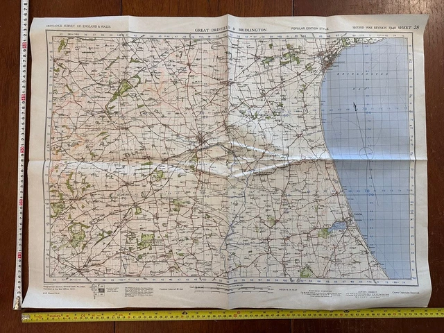 ORIGINAL WW2 BRITISH Army GSGS Os Map of Great Britain - Driffield ...
