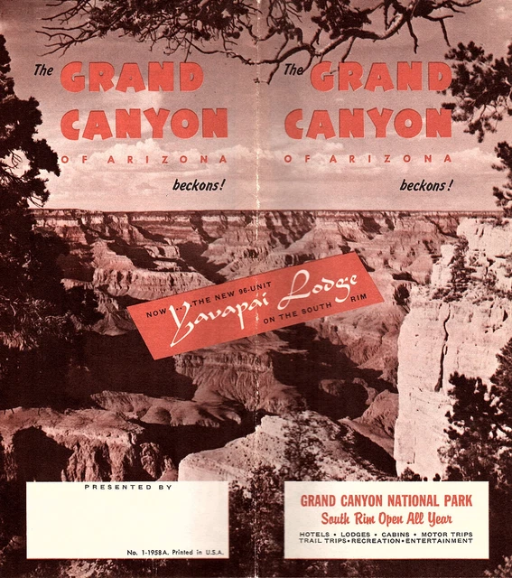 CARTE DU PARC national du Grand Canyon Arizona 1958 brochure que faire ...