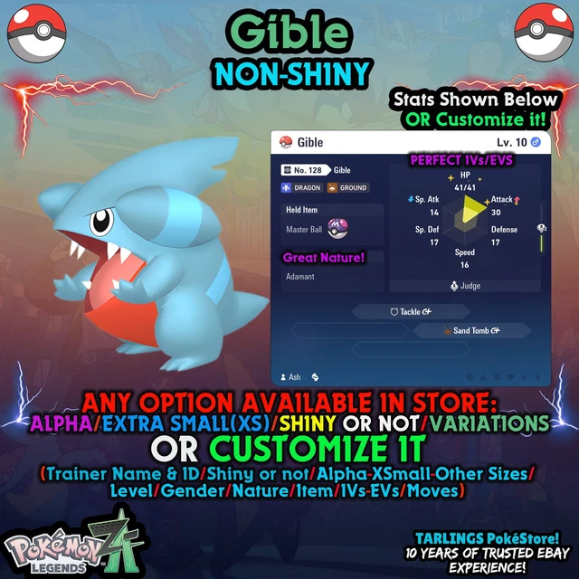 POKEMON LEGENDS ZA 🦖 Gible LVL10 🎗️ BATTLE READY 🎗️ IVs/EVs/Nature $9. ...
