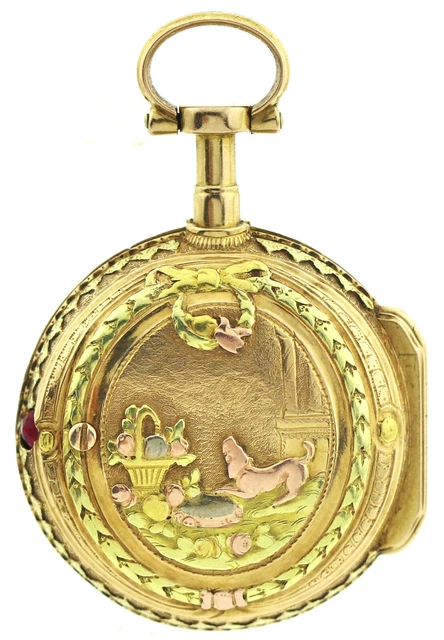 RARITÄT LEPINE LE Roy Spindel Taschenuhr 18k Repousse Gehäuse mit Kette ...