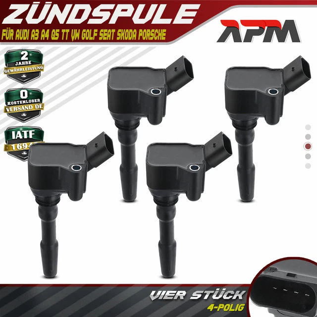 4X ZÜNDSPULE FÜR Audi A3 A4 A5 A6 A7 Q5 TT VW Golf VII Passat Seat Skoda Porsche EUR 62,99 ...