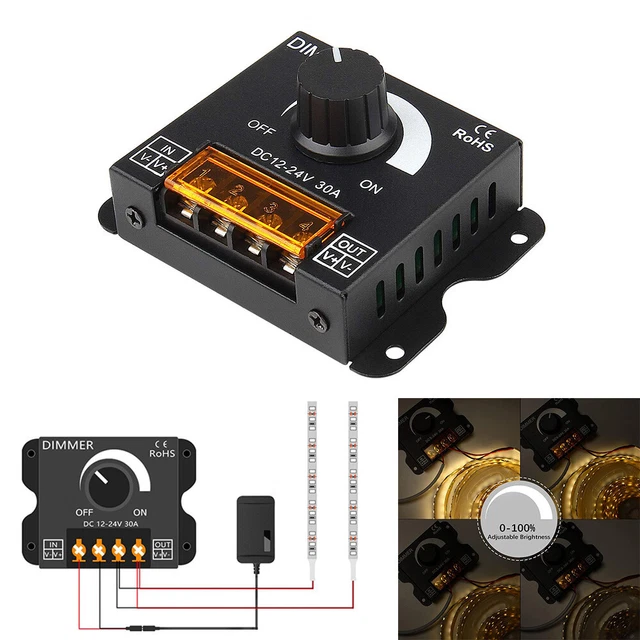 LED LIGHT STRIP Switch Dimmer DC 12V-24V 30A PWM Dimming Controller ...