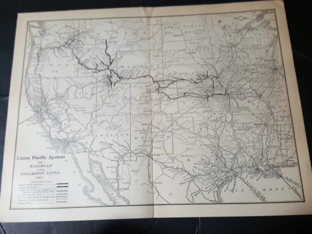 1907 TRAIN ROUTE map UNION PACIFIC SYSTEM Railroad steamship lines 9 ...