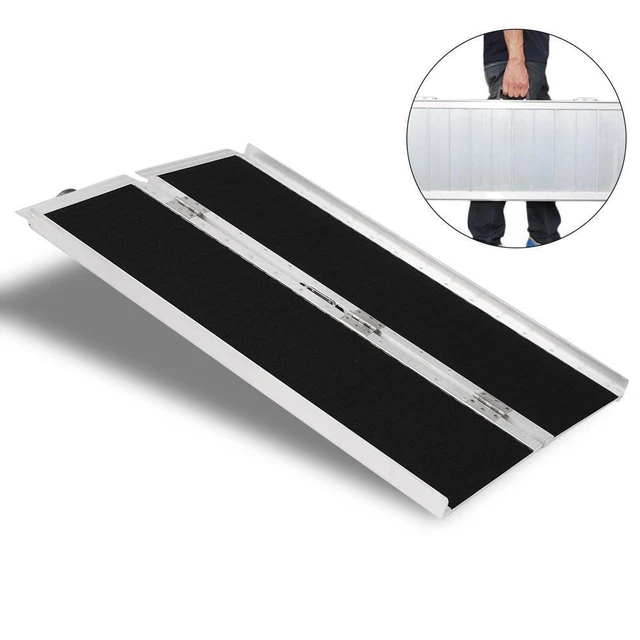 4FT FOLDING ALUMINUM Wheelchair Ramp Portable Mobility Scooter No-Slip ...