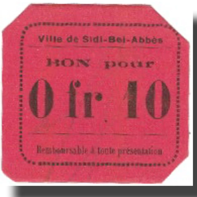 BILLET, ALGERIA, SIDI-BEL-ABBÈS, 10 Centimes, valeur faciale, 1916, 1916, SUP EUR 84,65 ...