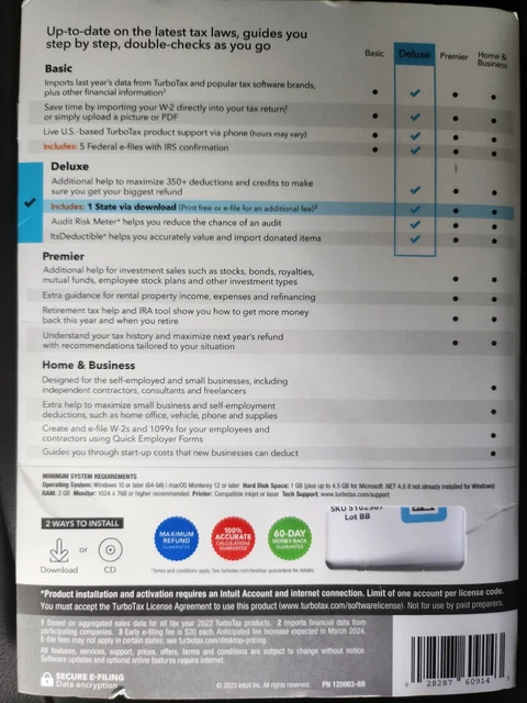 INTUIT TURBOTAX DELUXE 2023 Federal and state. CD/Download - PC/MAC ... INTUIT TURBOTAX DELUXE 2023 Federal and state. CD/Download - PC/MAC ...