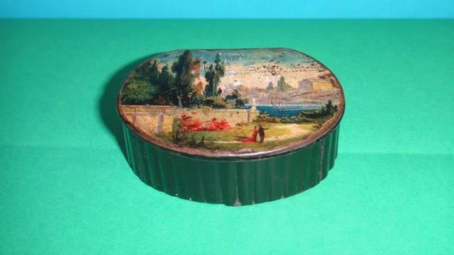 ANTIQUE LATE 18TH Century Paper Mache Snuff Box-Hand Painted Woman at a ...