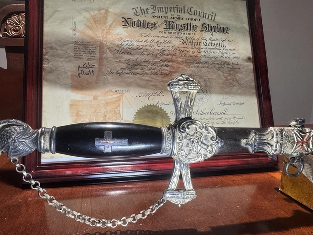 VINTAGE MASONIC KNIGHTS Templar Sword & Shriners Certificate Set USA ...