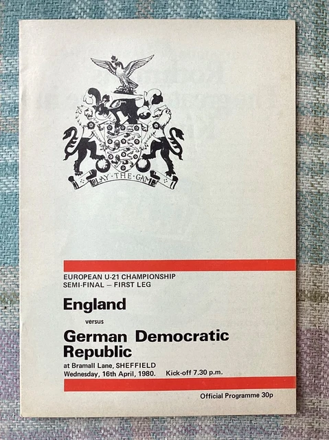 ENGLAND V GERMAN Democratic Republic Under 21 Football Programme 16 Apr ...