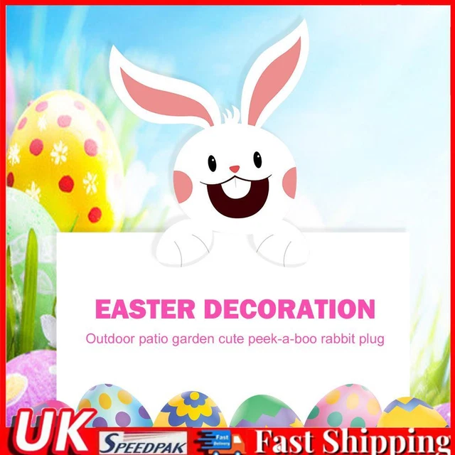 FUNNY FENCE ART Cute Peeping Easter Bunny Fences Insert Signs Garden ...