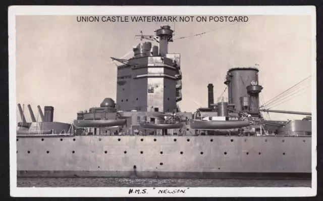 REAL PHOTO POSTCARD ROYAL NAVY BATTLESHIP HMS NELSON SUPERSTRUCTURE ...