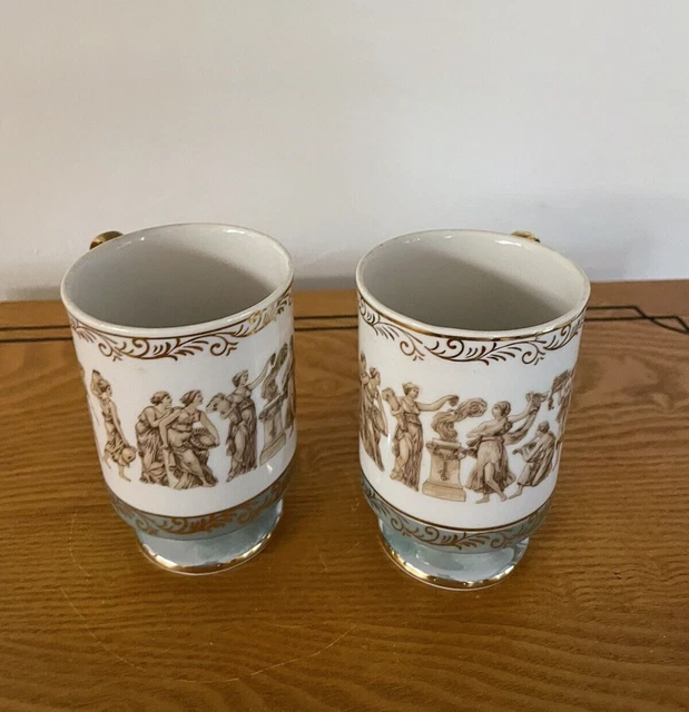 VINTAGE ROYAL CROWN Greek Pedestal Footed Porcelain Gold Trim Coffee ...