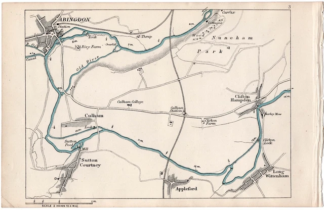 1873 HENRY TAUNT River Thames Map, Abingdon, Culham, Sutton Courtenay ...