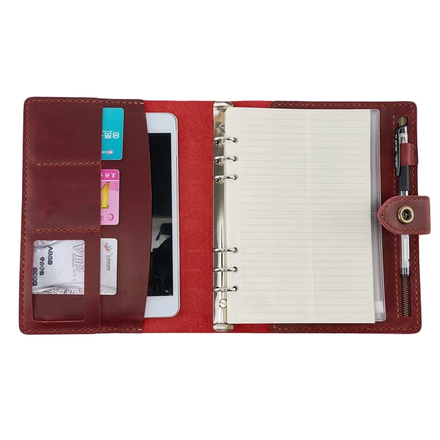 ROTERDON A5 LEATHER Mini 6-Ring Binder Notebook with Leather Cover ...