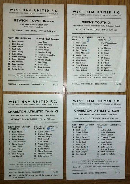 WEST HAM UNITED Programmes - 4 Youths/Reserves from 1970. £5.00 ...