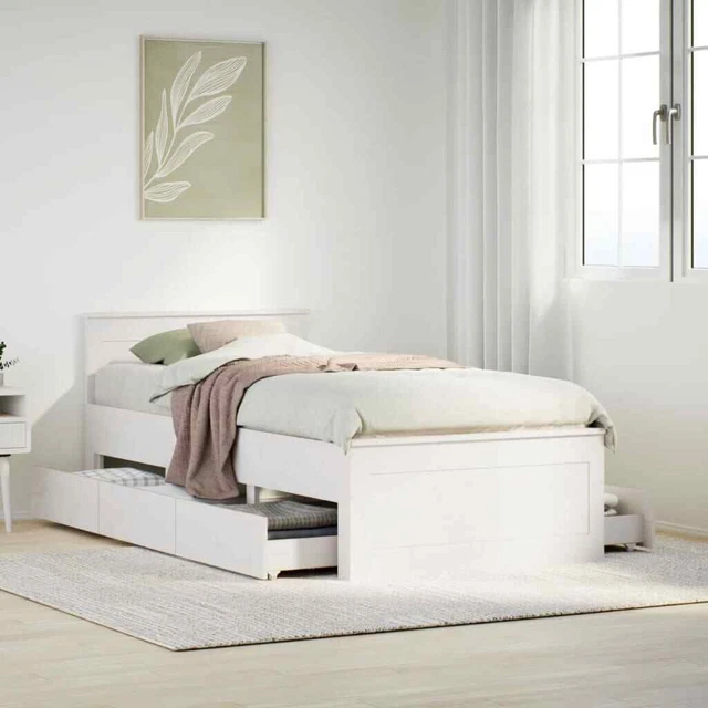 LIT CADRE SANS Matelas Avec Tête de Lit Blanc 100x200 CM Bois Solide ...