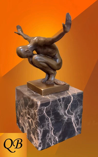 BRONZE FIGURINE SWIMMER Art Deco Sculpture Statue Male Nude Sports ...