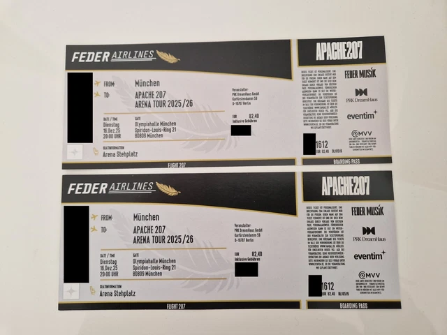 2 X APACHE 207 Tickets 16.12.2025 München Stehplatz EUR 220,00 ...