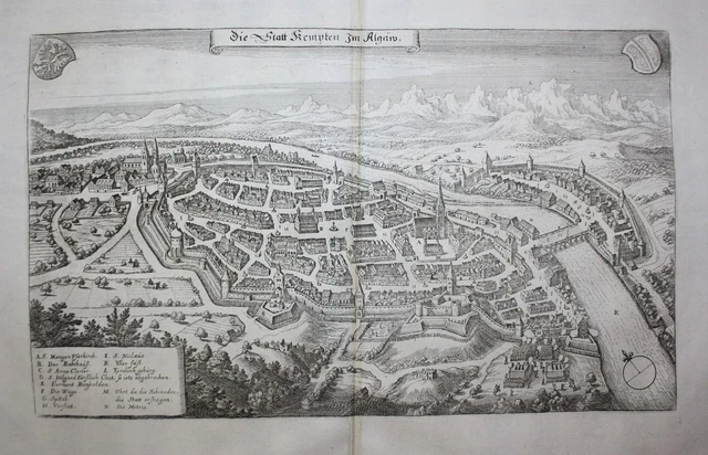 KEMPTEN IN ALLGÄU Swabia Bavaria View Copperplate Engraving Merian 1650 $137.40 - PicClick AU