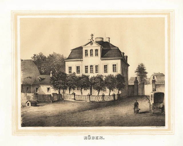 RITTERGUT RÜBEN PLEISSENAUE bei Leipzig Sachsen Lithographie Poenicke ...