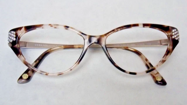 VERSACE EYE GLASS Frames Only Ladies Tortoise Cats Eye Metal Crystals ...