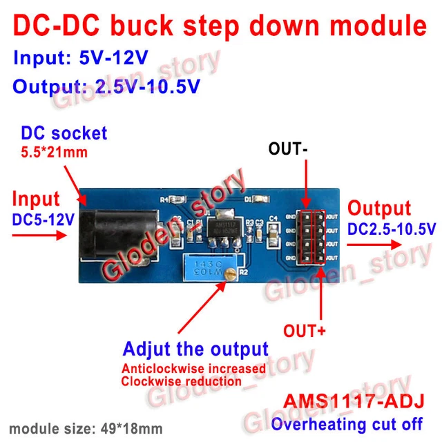 MINI DC-DC BUCK Step-down Converter Volt Regulator 5V-12V 7.4v to 3v 3 ...