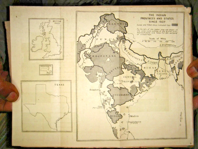 RARE UNPARTIONED MAP Of India : The Indian Provinces & States 1937 £42. ...