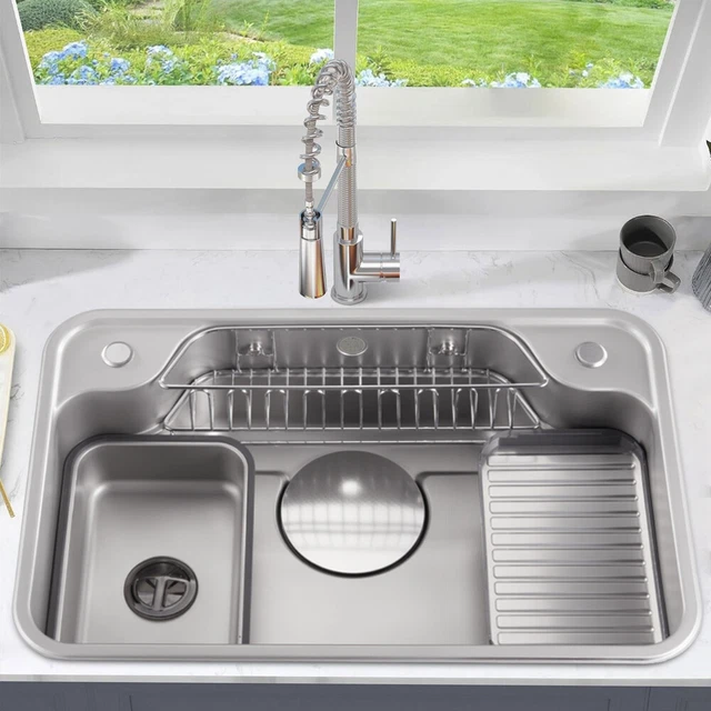 LARGE SINGLE BOWL Stainless Steel Kitchen Sink Undermount Wash Basin ...