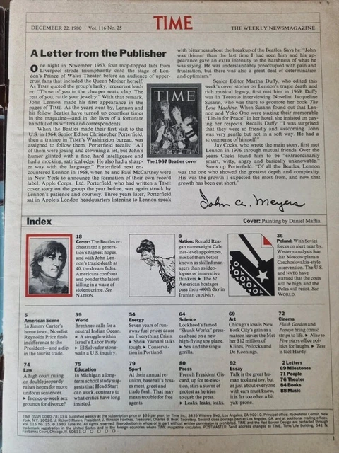 TIME MAGAZINE DECEMBER 1980 John Lennon When the music died EUR 10,00 ...