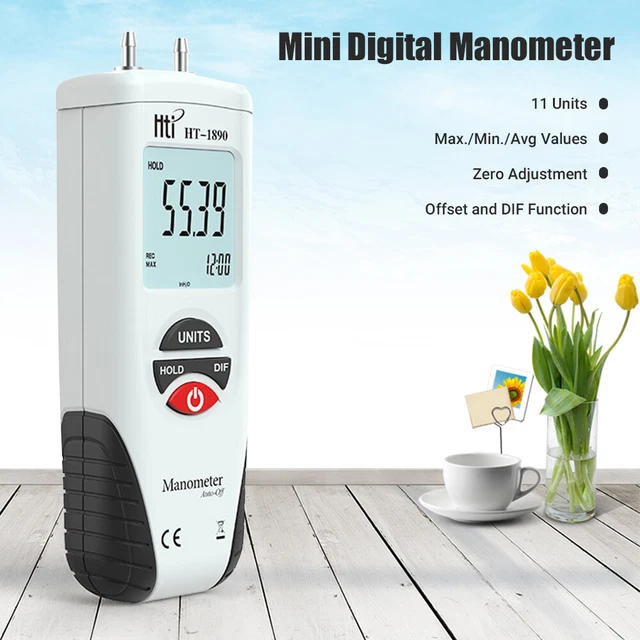 DIGITAL MANOMETER AIR Gas Pressure Gauge Differential Dual Port HVAC ...