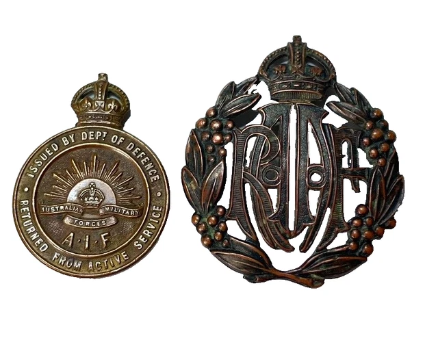 AUSTRALIA WW1 RETURNED from Active Service Badge + WW2 RA Air Force Cap ...