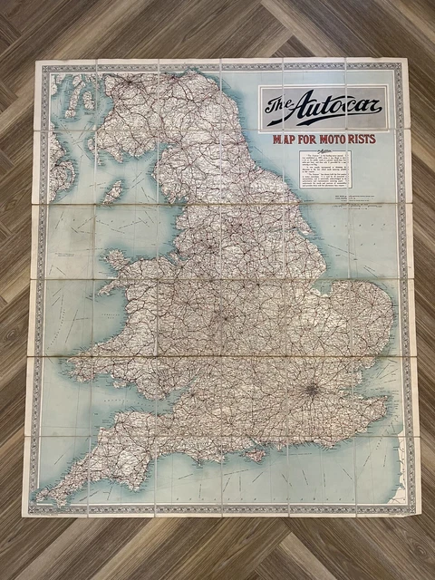 THE AUTOCAR LARGE 1930s Folding Map Of England & Wales With Case VERY ...