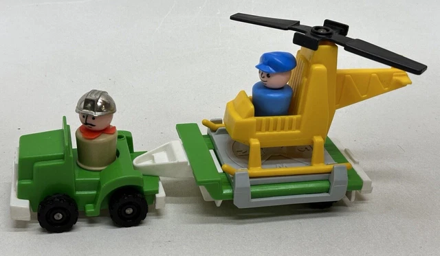 FISHER PRICE LITTLE People Copter Rig 344 Figures Pilot Truck Trailer ...