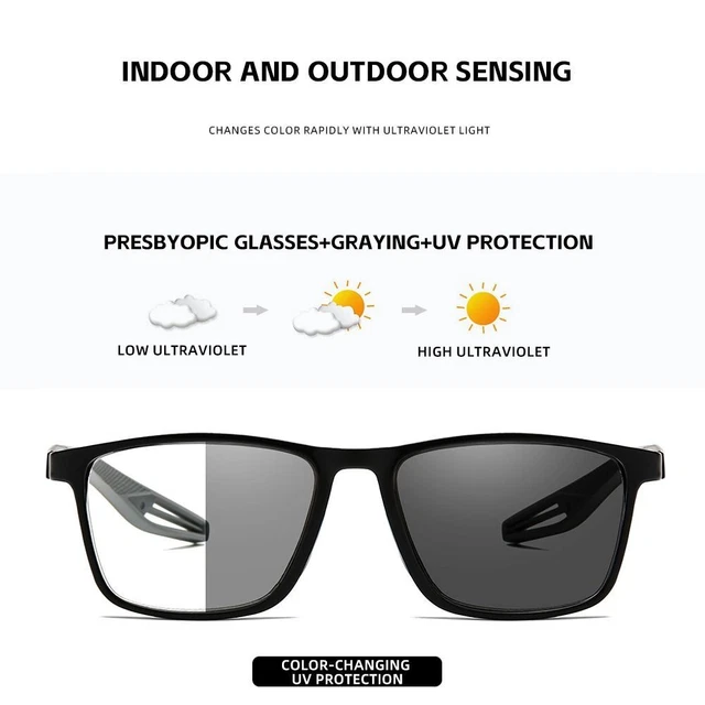 PHOTOCHROMIC ANTI-BLUE LIGHT Reading Glasses Hyperopia Glasses Men ...