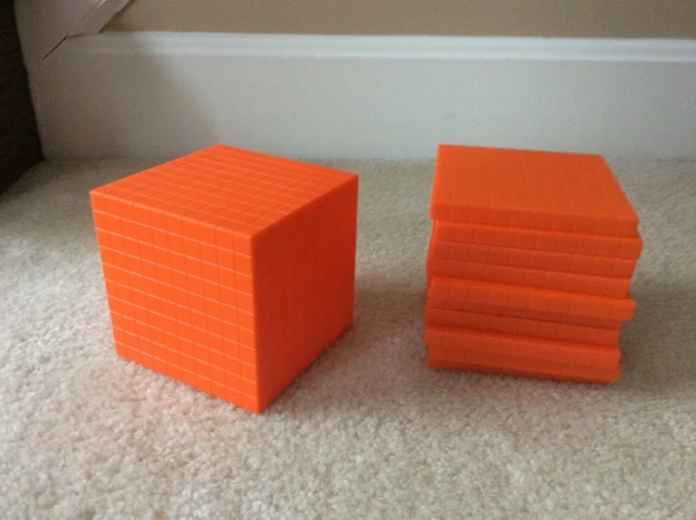 MATH MANIPULATIVES ORANGE Base Ten Counting Blocks. 1000 Cube & 10 ...