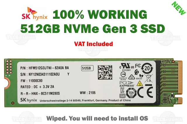 NUOVO SSD SK Hynix 512 GB NVMe PCIe per laptop Dell HP Asus Acer Lenovo ...
