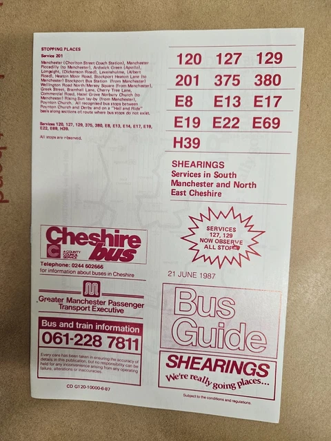 MANCHESTER AREA BUS Transport Timetable Leaflet 21 June 1987 CR2.217 £2 ...