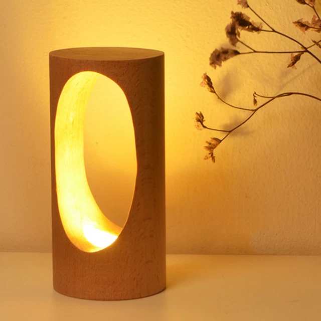1PC WOODEN DESK Lamp Hollow Tree Hole LED Night Lamp USB Light Bedroom ...