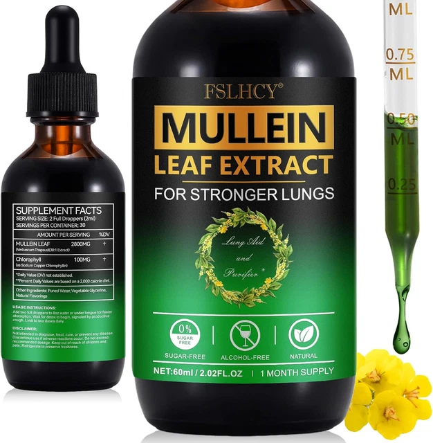 MULLEIN DROPS FOR Lungs 60ML Mullein Leaf Extract & Chlorophyll Drops ...