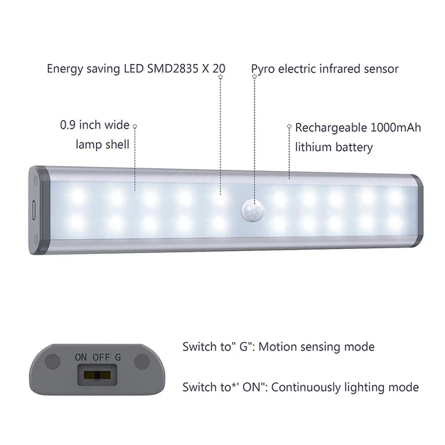 MOTION SENSOR CABINET Lights, 20 LED Wireless Under Cupboard Light with ...