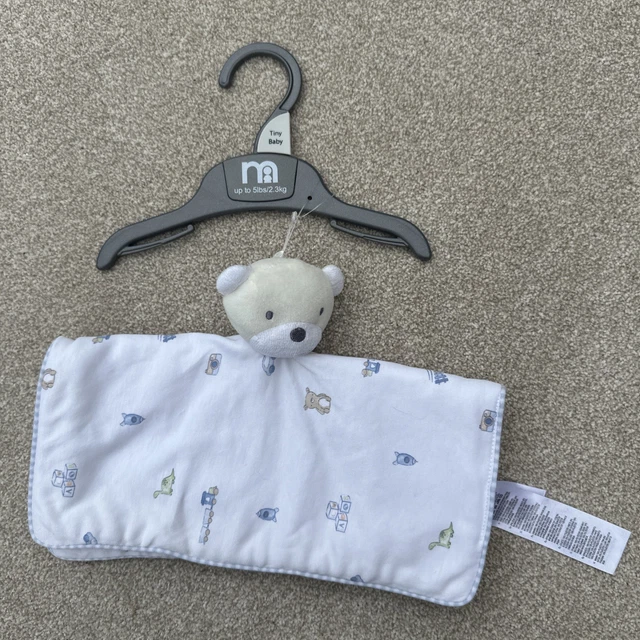 MOTHERCARE ABC BLANKIE Teddy Bear Comforter soft toy blanket blue ...