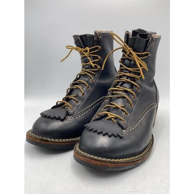 WESCO LACE-UP BOOTS Black Leather US 8.5 Ankle Height 21.5cm Outsole 29 ...