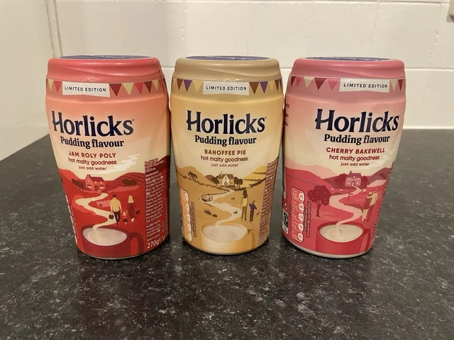 3 X LIMITED Edition Horlicks Jam Roly Poly + Cherry Bakewell + Banoffee ...