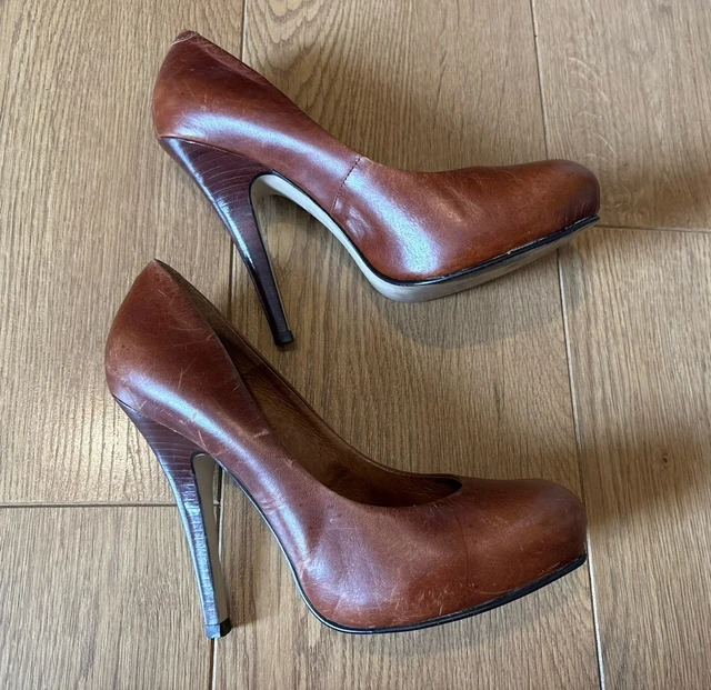 OFFICE LONDON TAN Burnished Leather Concealed Platform Stiletto Court ...