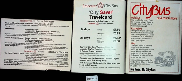 LEICESTER CITY BUS Timetable & Route Map 1984 and Timetable 1986 ...