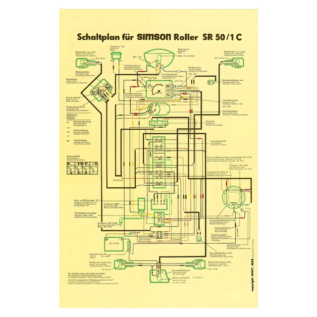 SIMSON WIRING DIAGRAM, Color Poster for SR50 / 1 C (12V, no E-Start) £ ...