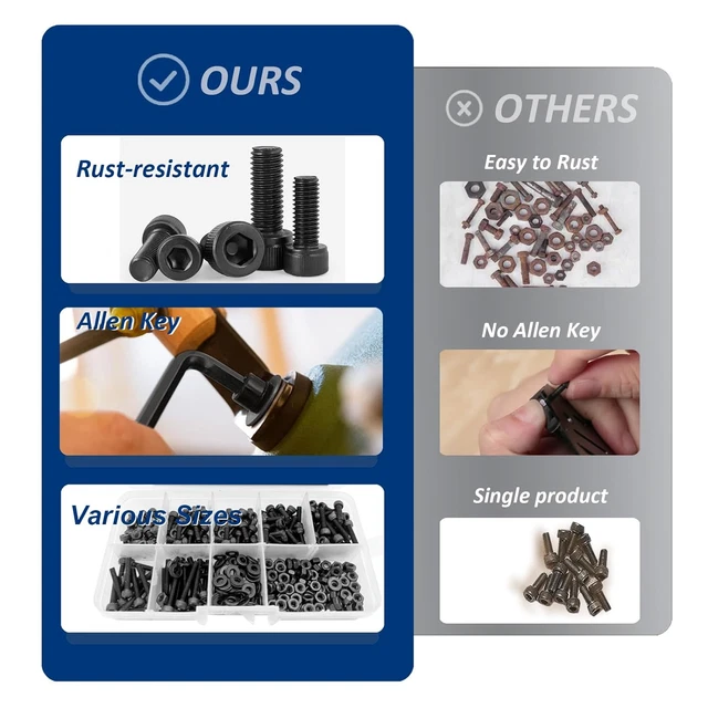 480PCS M3 X 4/6/8/10/12/16/20Mm Hex Socket Head Cap Screw Bolts Nuts ...