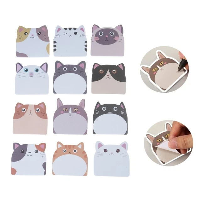 12PCS STICKY NOTE Paper Cartoon Cats Note Paper Self Ashesive Pocket ...